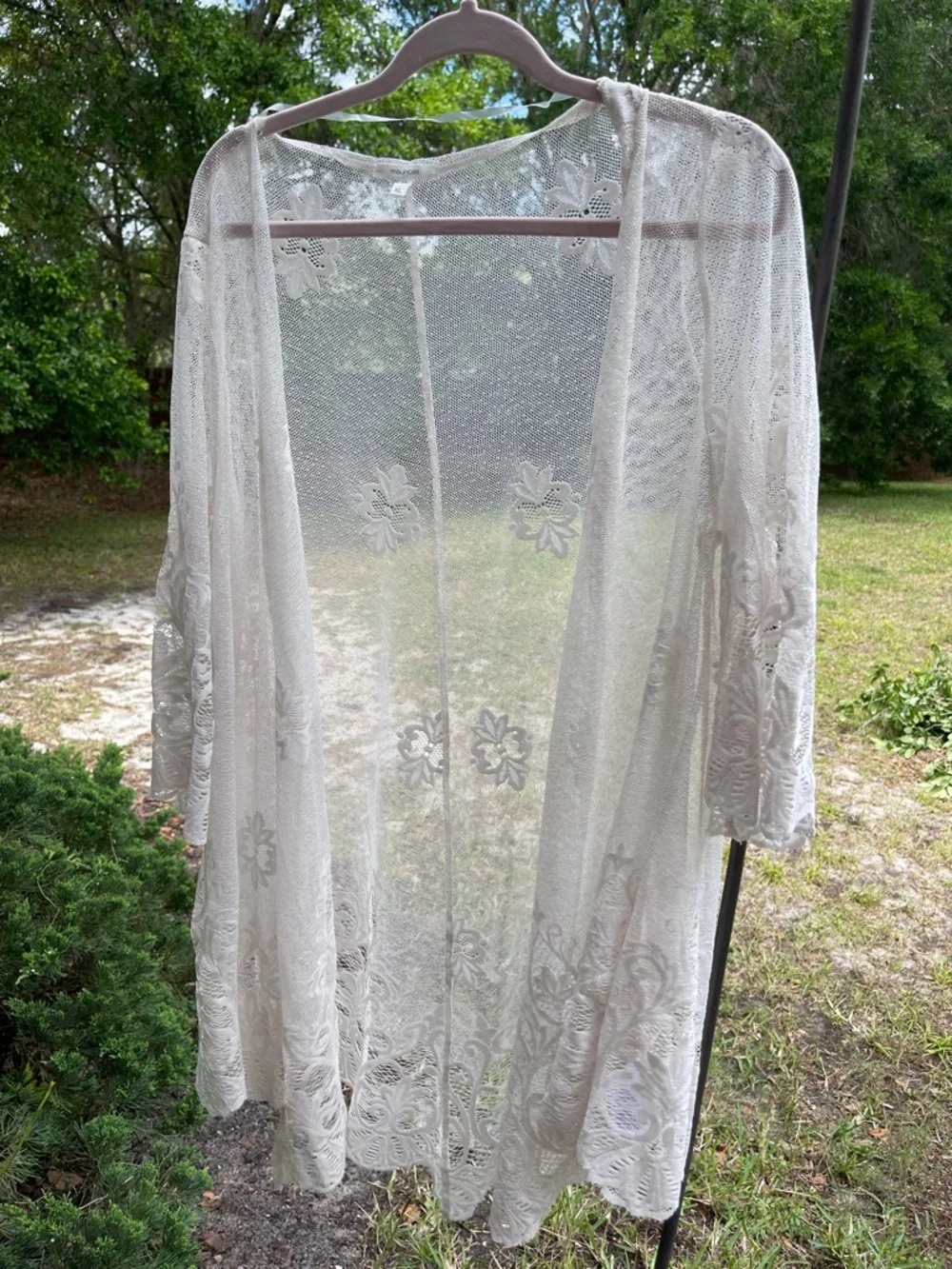 Maurices | Other | Sheer Lace Floral Kimono Coverup Duster In Ivory ...